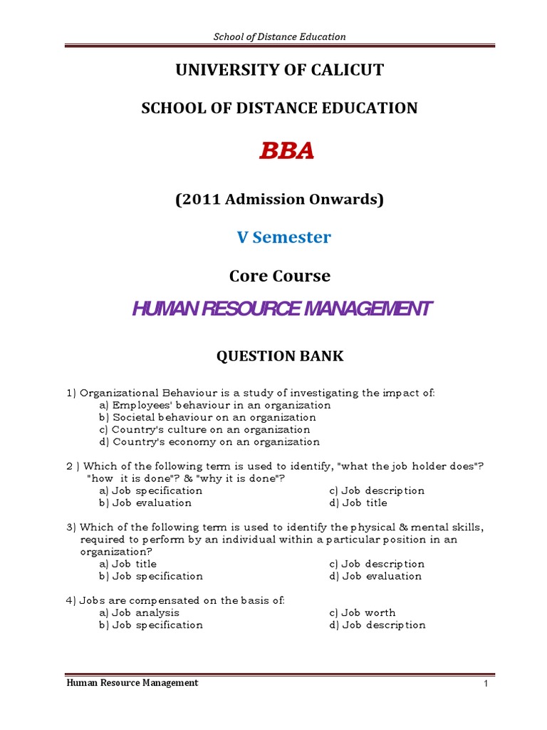 QB BBA Human Resource MGMNT PDF | PDF | Human Resources | Performance ...
