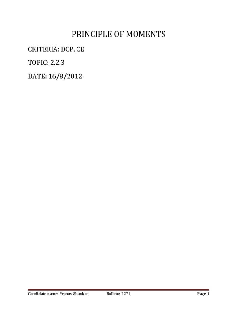 Principle of Moments Experiment | PDF | Center Of Mass | Force