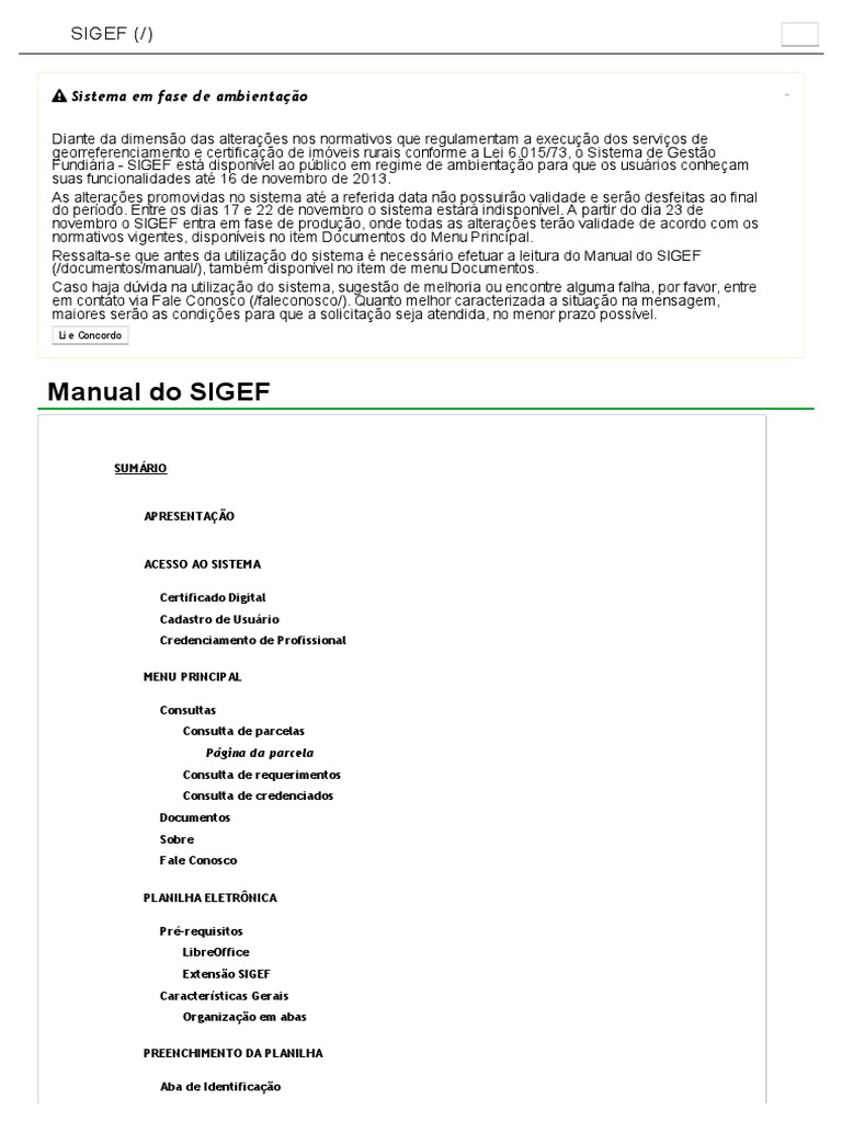 Manual do SIGEF: Sistema de Gestão Fundiária | PDF | Certificado de ...