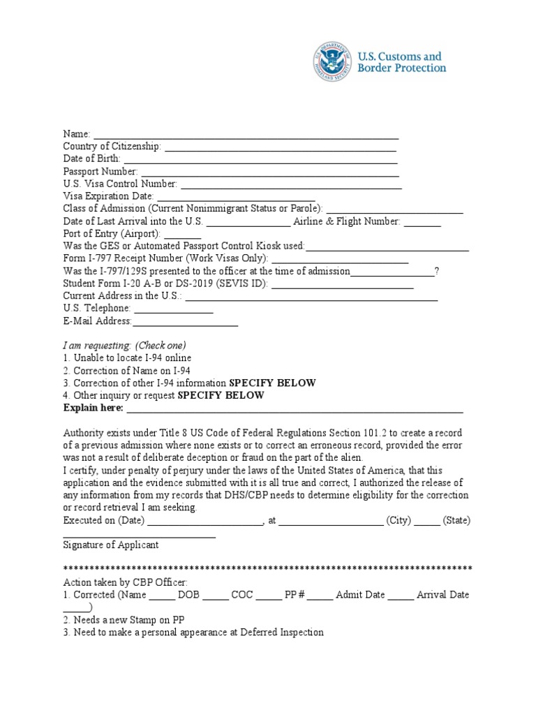 CBP I94Correct | PDF | U.S. Customs And Border Protection | Travel Visa