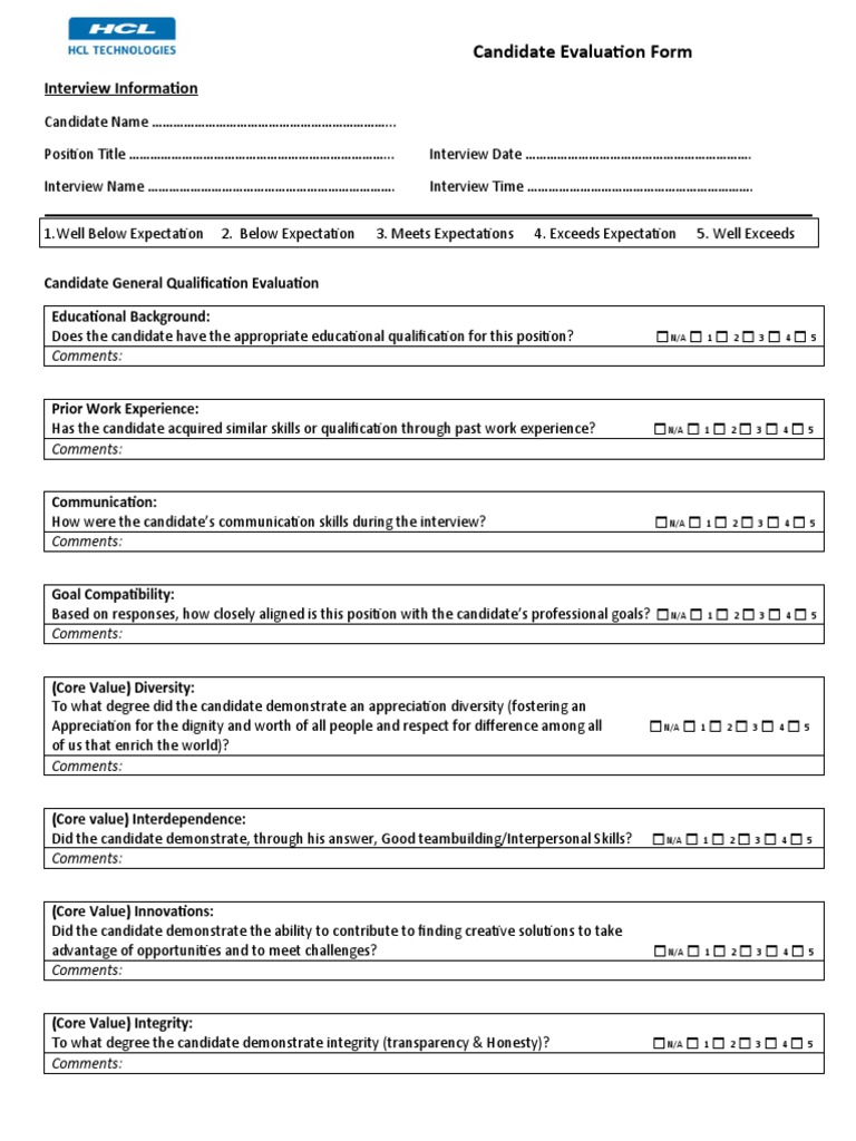 Candidate Evaluation Form: Interview Information | PDF