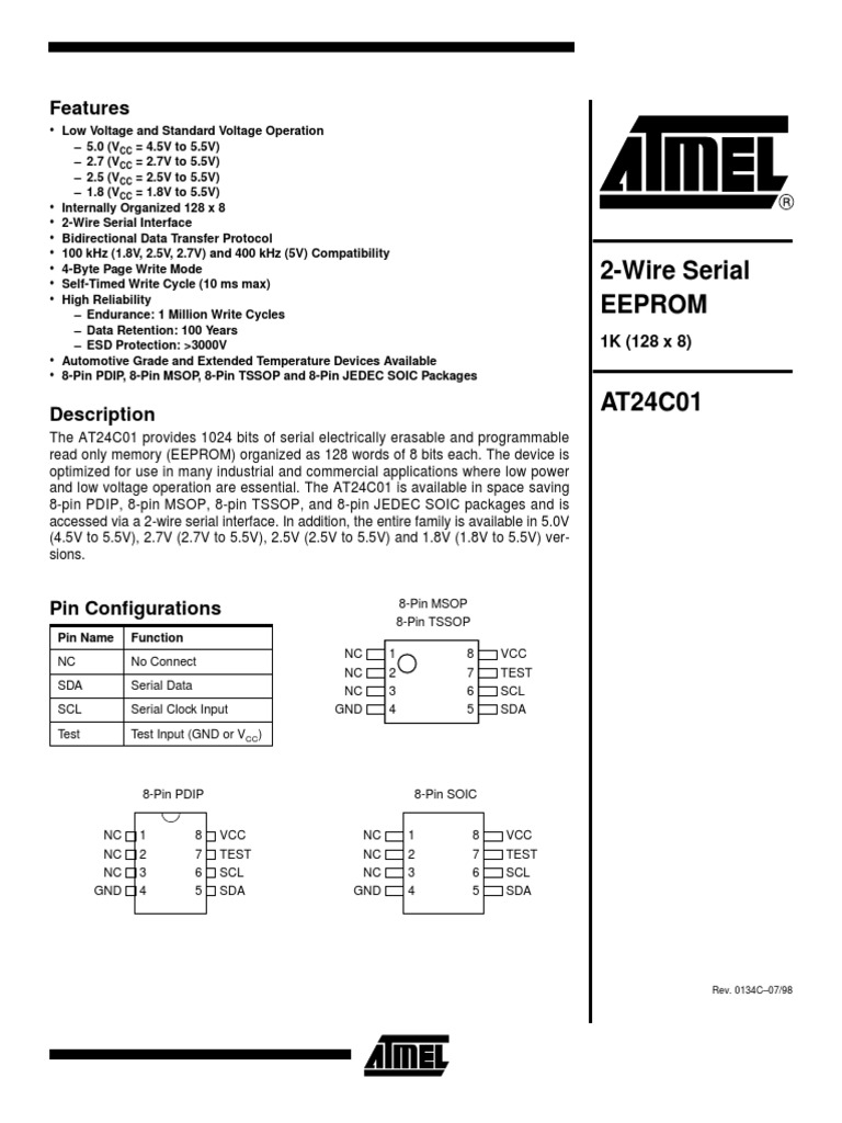 24C01 Datasheet | PDF | Digital Electronics | Computer Engineering
