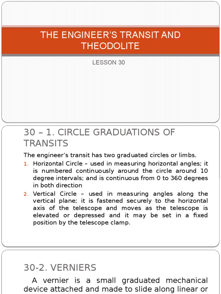 The Engineer'S Transit and Theodolite: Lesson 30 | PDF | Scientific ...