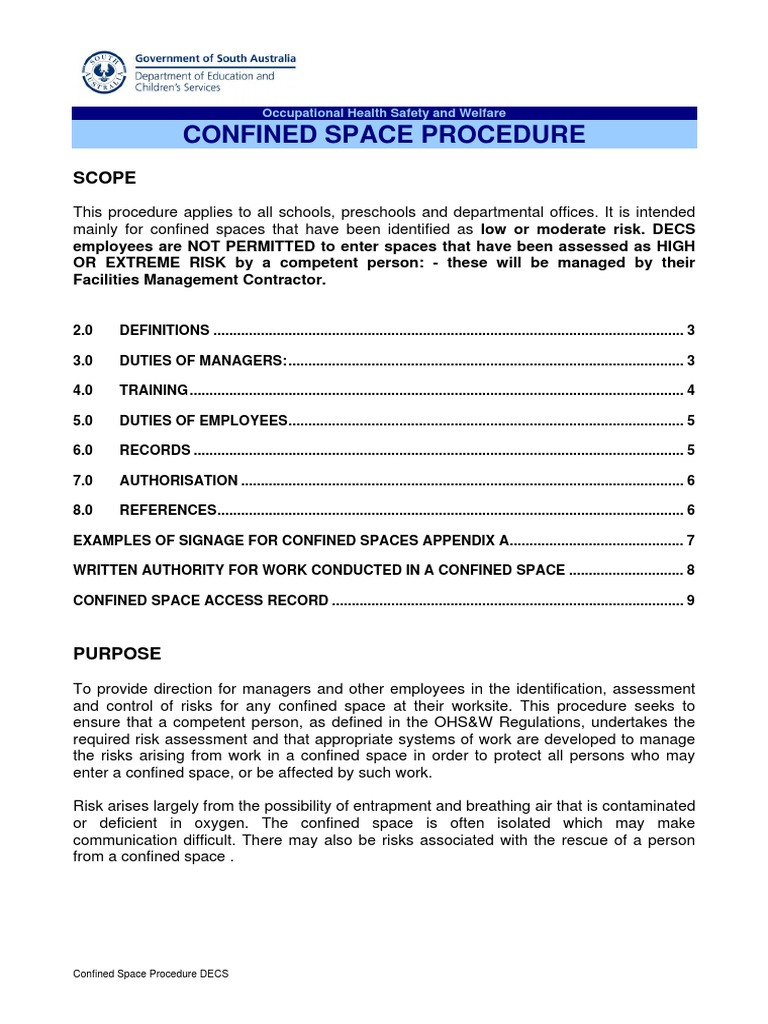 Confined Space Procedure: Scope | PDF | Personal Protective Equipment ...