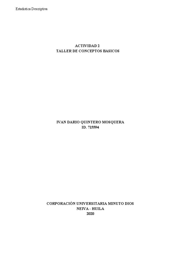 Actividad 2 Taller Conceptos Basicos | PDF | Probabilidades y estadísticas | Estadísticas