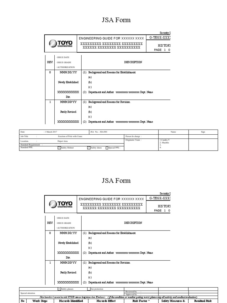 JSA Form | Download Free PDF | Prevention | Safety