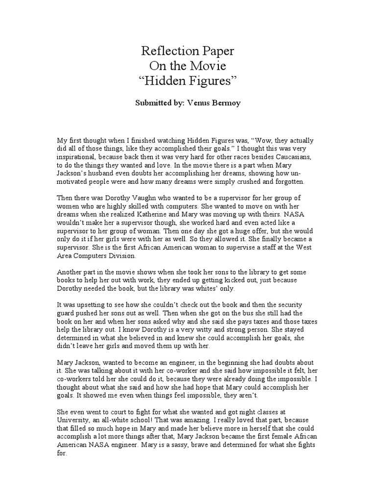 Hidden Figures Reflection Paper | PDF | Hidden Figures