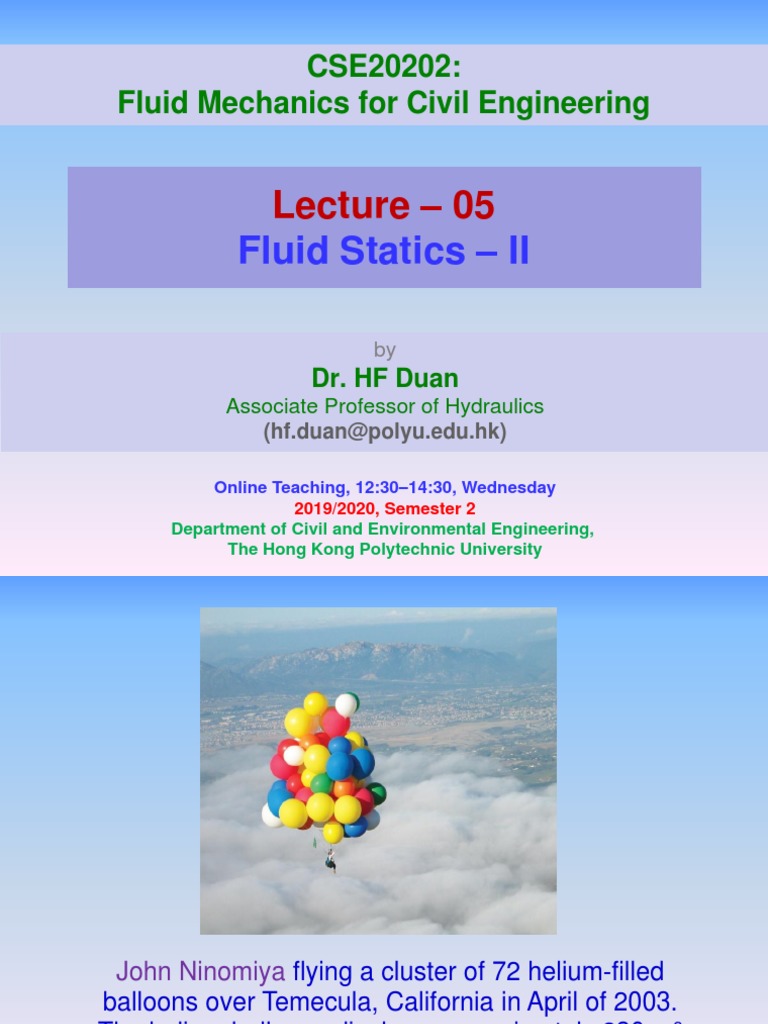 Fluid Statics - Ii: CSE20202: Fluid Mechanics For Civil Engineering | PDF | Buoyancy | Fluid ...