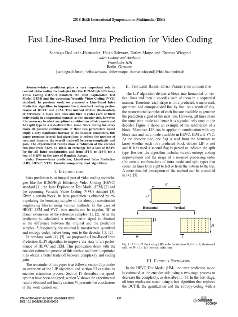 Fast Line Based Intra Prediction For Video Coding Pdf Theoretical Computer Science Algorithms