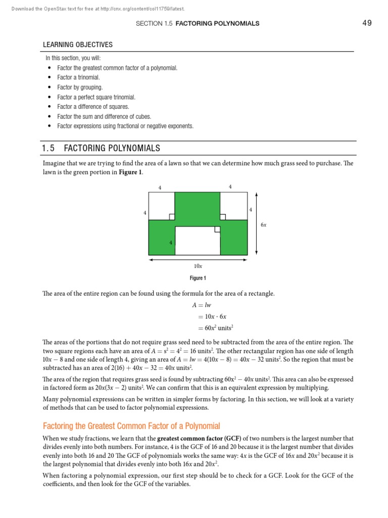 Chapter 1 Lesson 5 Factoring Polynomials | PDF | Factorization | Polynomial