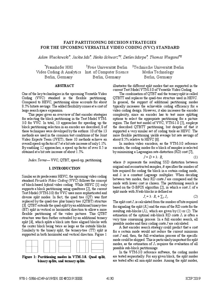 Fast Partitioning Decision Strategies For The Upcoming Versatile Video Coding Vvc Standard 6157