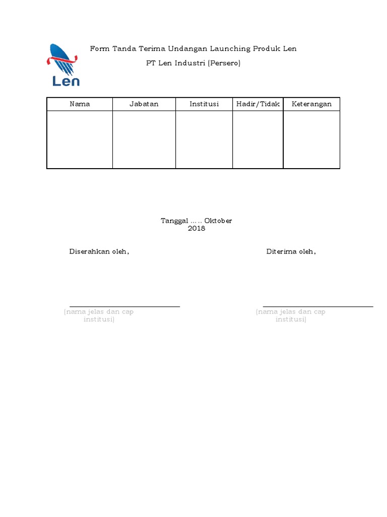 Form Tanda Terima Undangan Launching Produk | PDF