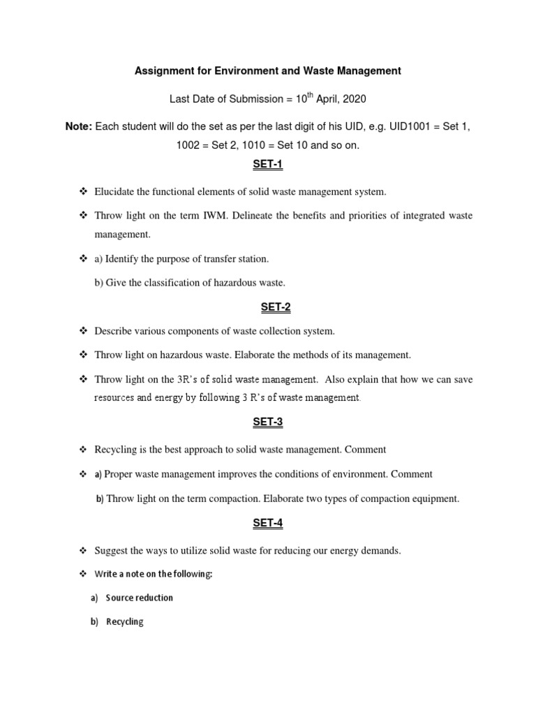 Waste Management Assignment Overview | PDF | Waste Management ...