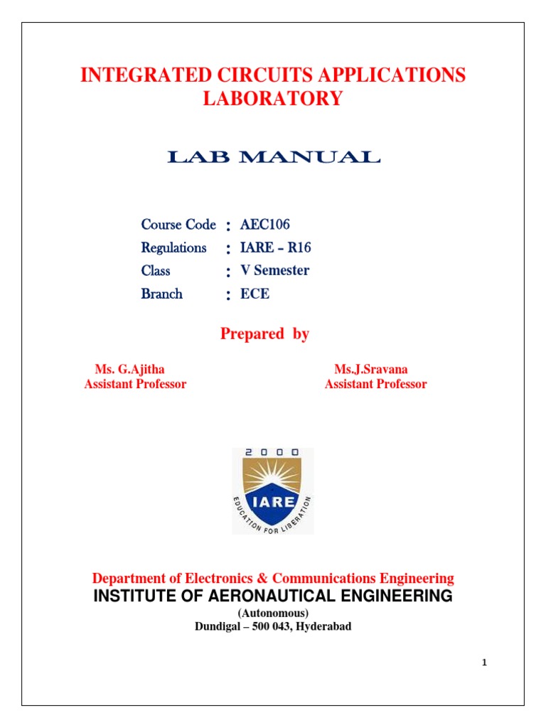 Iare Ece Ica Lab Manual PDF | PDF | Amplifier | Operational Amplifier