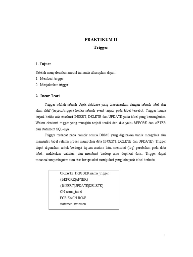 Panduan Praktikum Trigger SQL | PDF