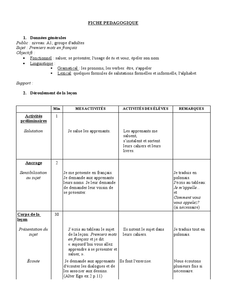 Premiers mots en français pour A1 | PDF | Verbe | Communication humaine