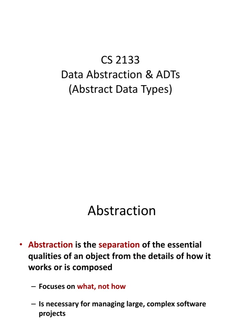 Cs 2133 Data Abstraction And Adts Abstract Data Types Pdf Abstraction Computer Science 7699