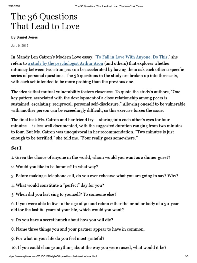 36 Questions to Foster Love | PDF | Love
