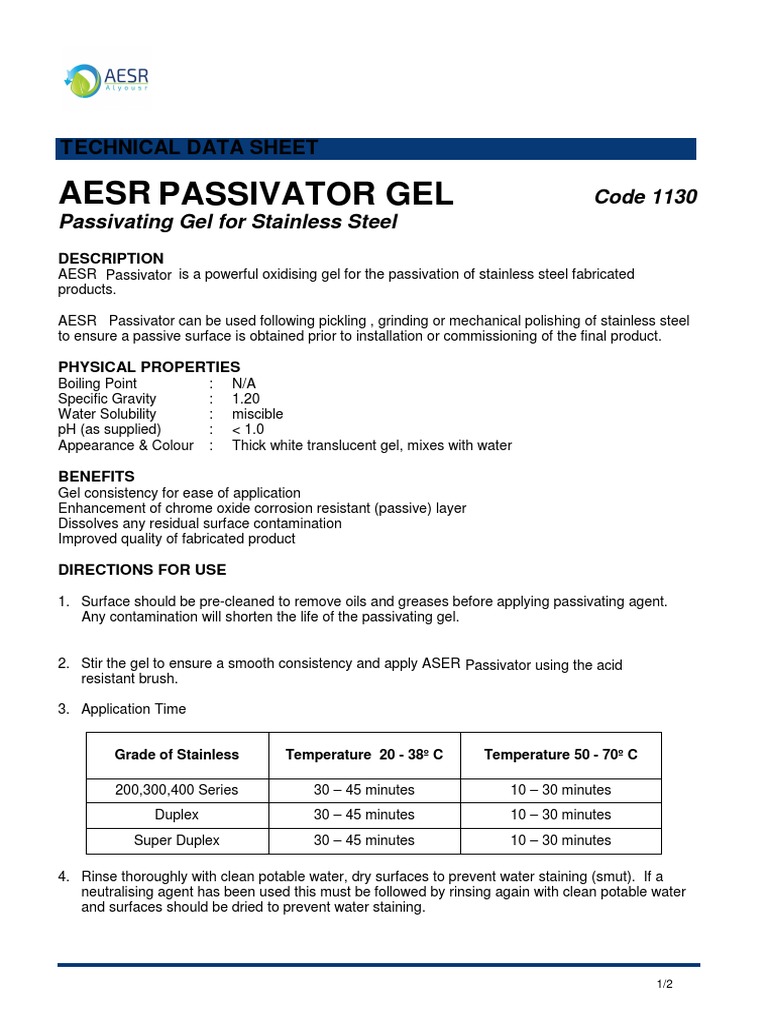 Passivating Gel For Stainless Steel | PDF | Stainless Steel | Water