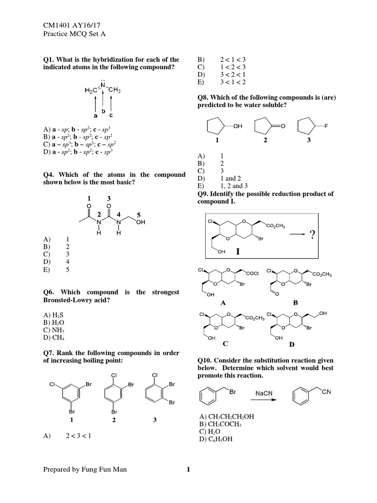 Practice Chemistry MCQ Questions | PDF | Chemical Compounds | Molecules