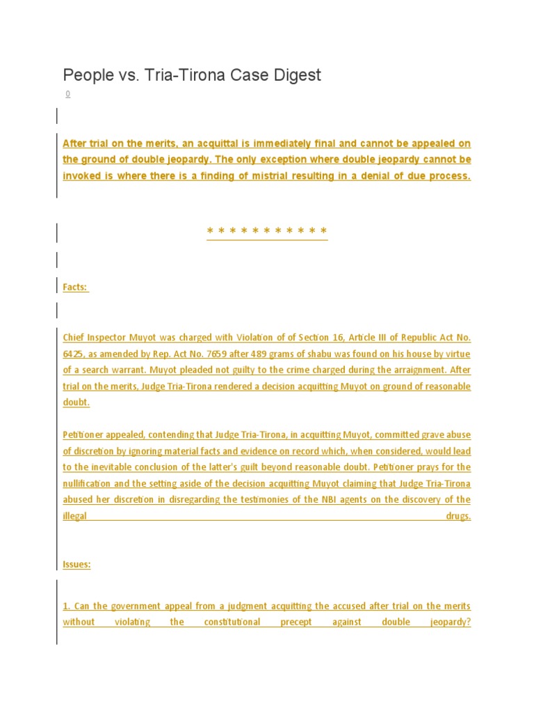 People v. Tria-Tirona Case Summary | PDF | Acquittal | Double Jeopardy