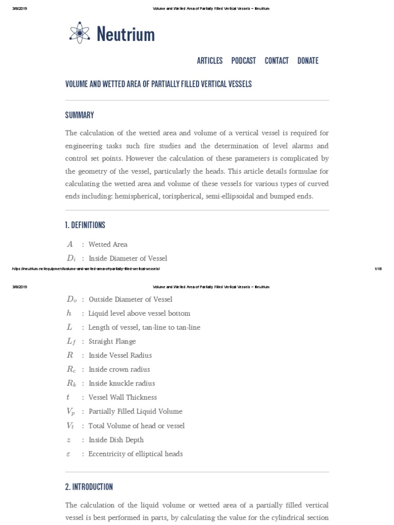 Volume and Wetted Area of Partially Filled Vertical Vessels | PDF ...