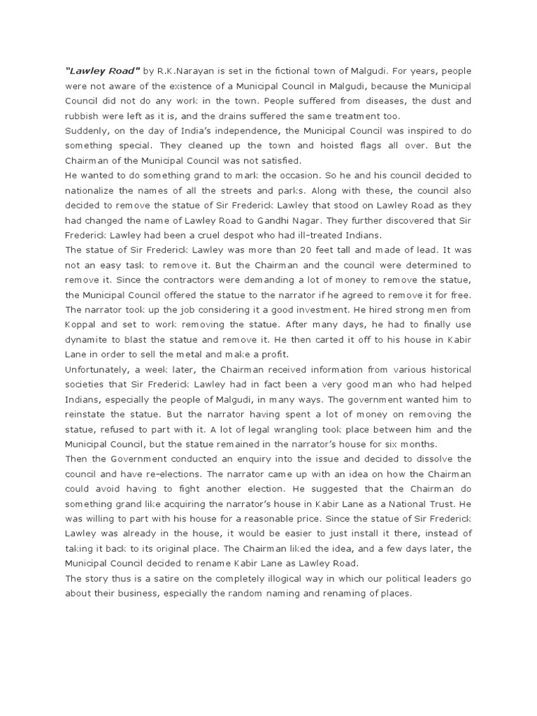 "Lawley Road" by R.K.Narayan Is Set in The Fictional Town of Malgudi ...