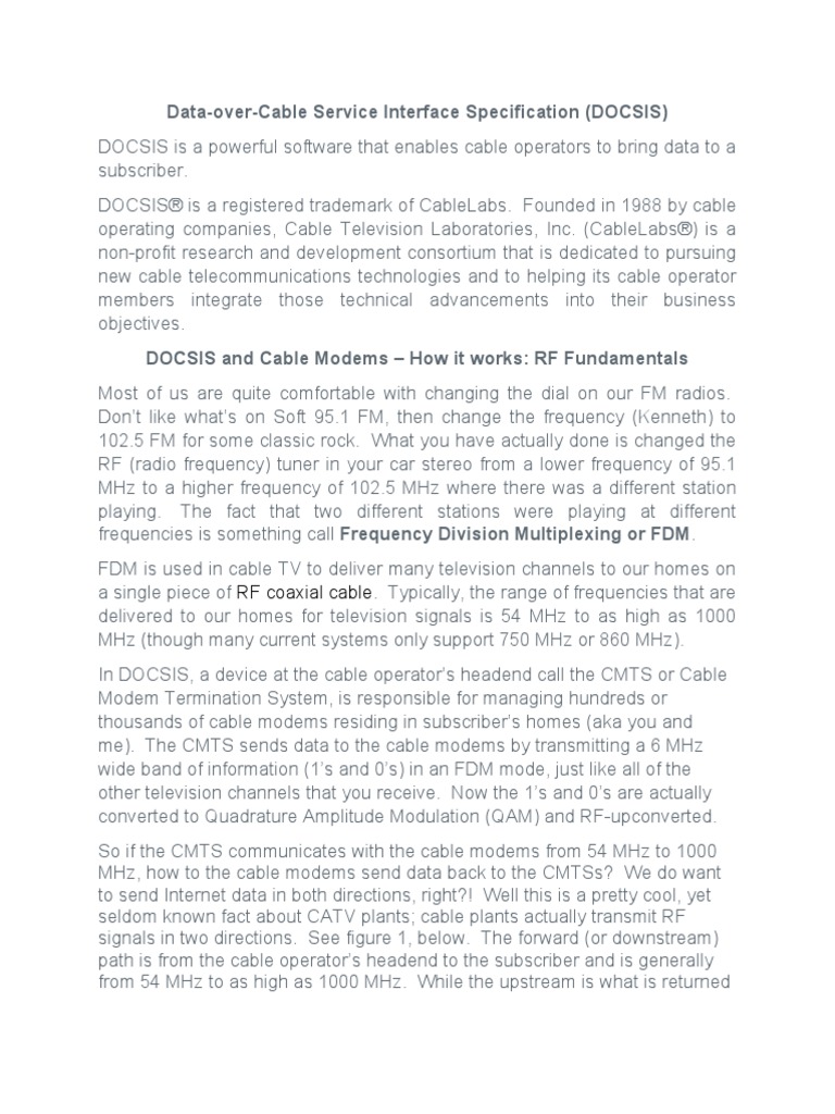 Data-over-Cable Service Interface Specification (DOCSIS) | PDF | Cable Television | Radio Technology