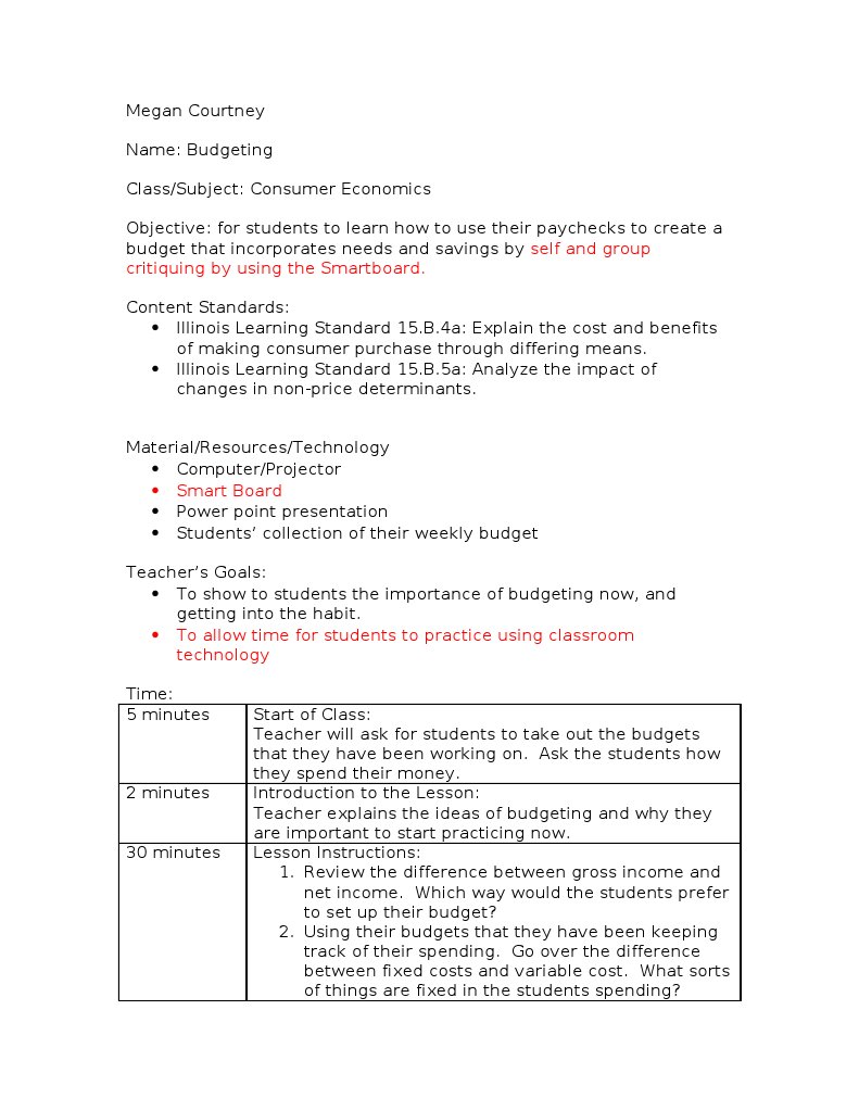 Budget Lesson Plan | Download Free PDF | Lesson Plan | Teachers
