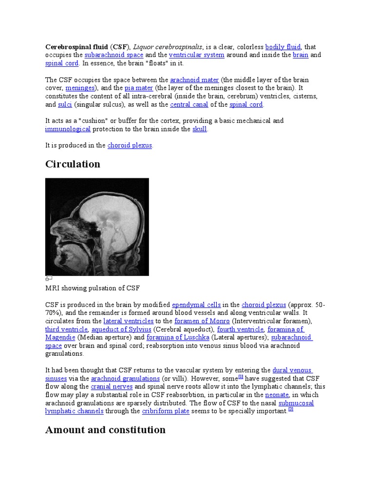 Circulation: Cerebrospinal Fluid (CSF), Liquor Cerebrospinalis, Is A ...