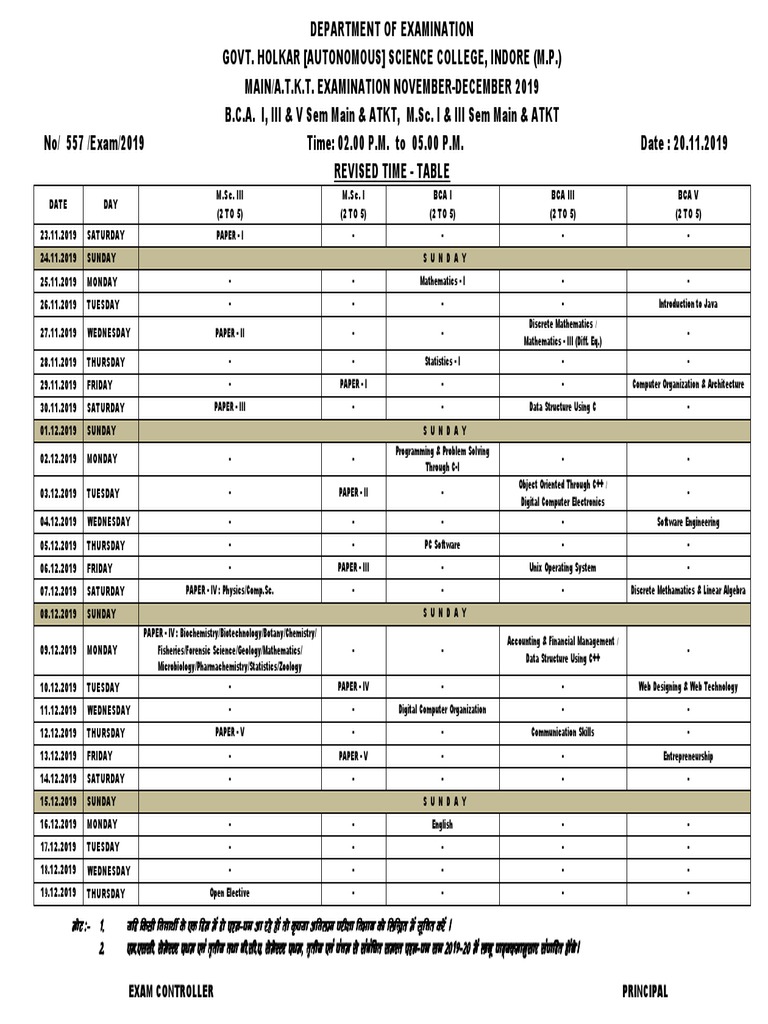 Revised Time-Table - BCA I III V Sem Main ATKT M.Sc. I III Sem Main ...