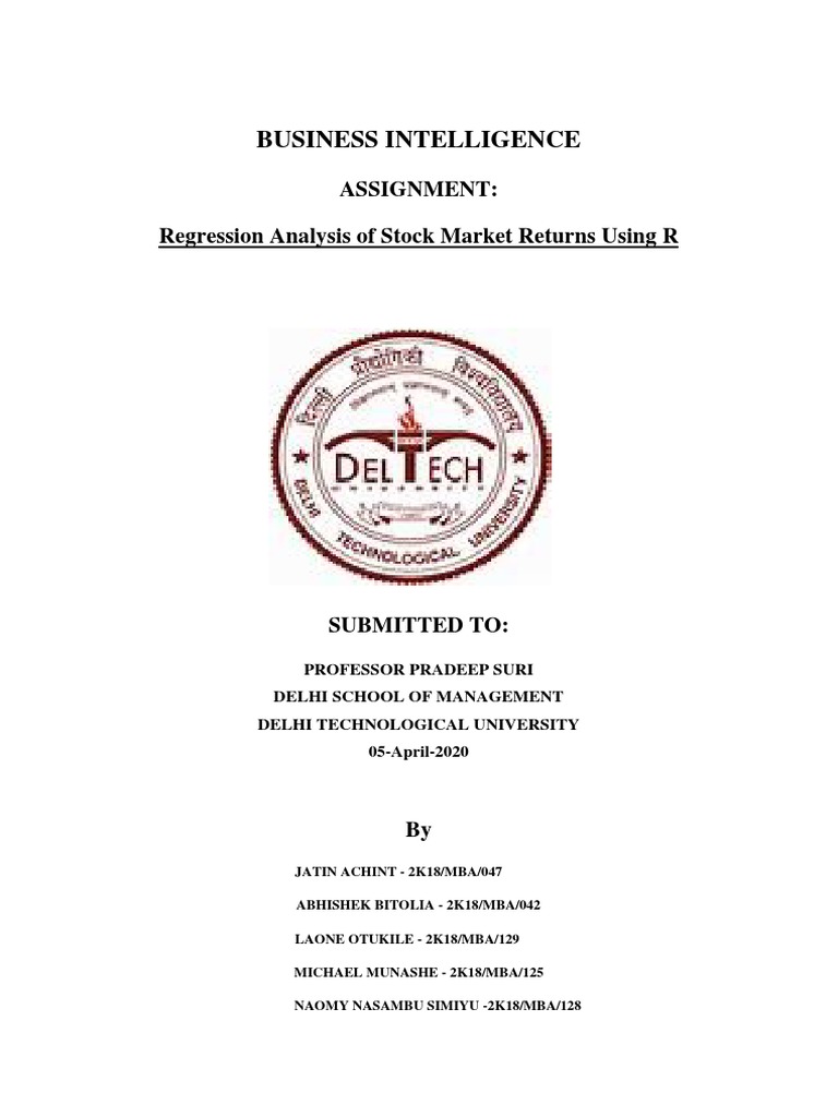 Business Intelligence: Assignment: Regression Analysis of Stock Market Returns Using R | PDF ...