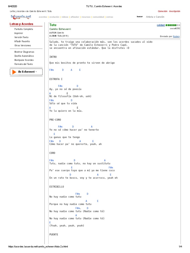 TUTU, Camilo Echeverri - Acordes | PDF | Entretenimiento (general)