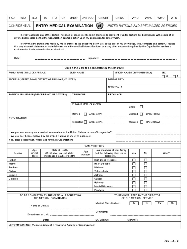 UN Entry Medical Examination Form | PDF | United Nations ...