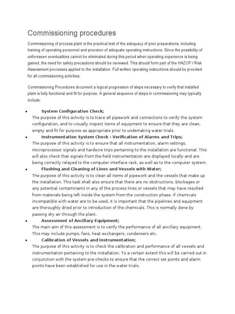 Commissioning Procedures | PDF | Instrumentation | Safety