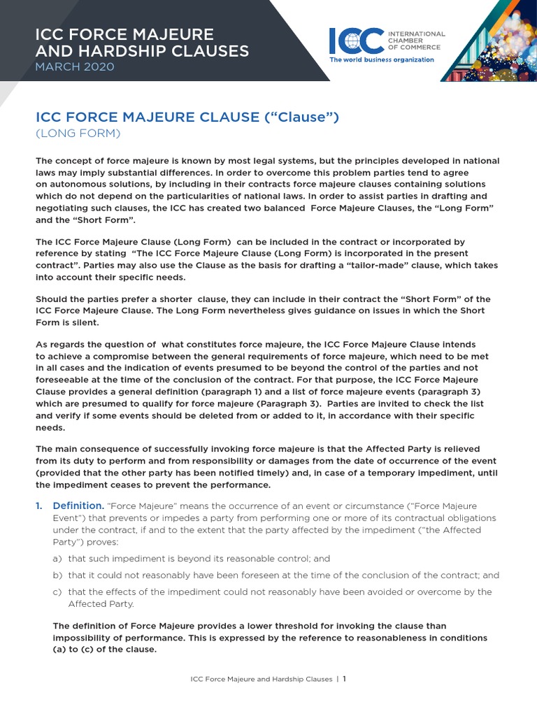 Icc Forcemajeure Hardship Clauses March2020 PDF | PDF | Civil Law ...