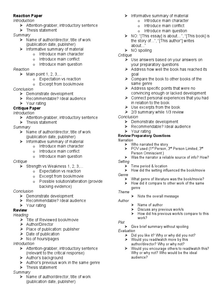 Reaction Paper: Review Preparatory Questions | PDF | Books | Essays