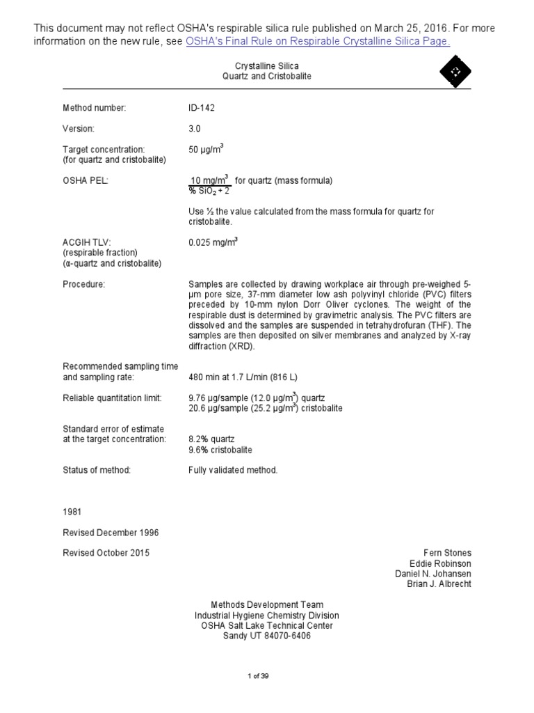 This Document May Not Reflect OSHA's Respirable Silica Rule Published ...