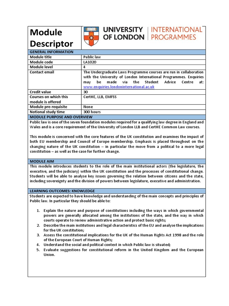 Public Law - Module Descriptor | PDF | Educational Assessment ...