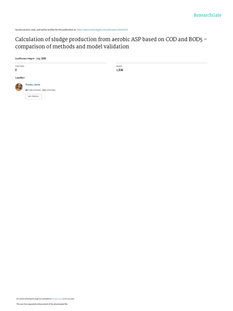 Calculation of Sludge Production From Aerobic Asp - Janus | PDF ...