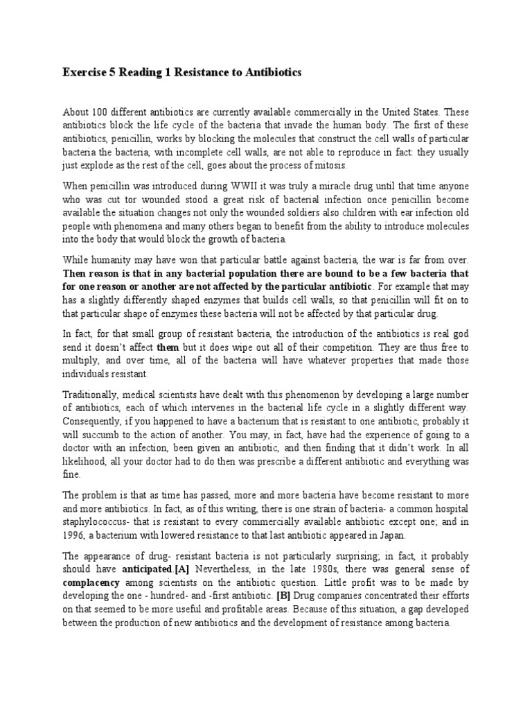 Exercise 5 Reading 1 Resistance To Antibiotics | PDF | Antimicrobial ...