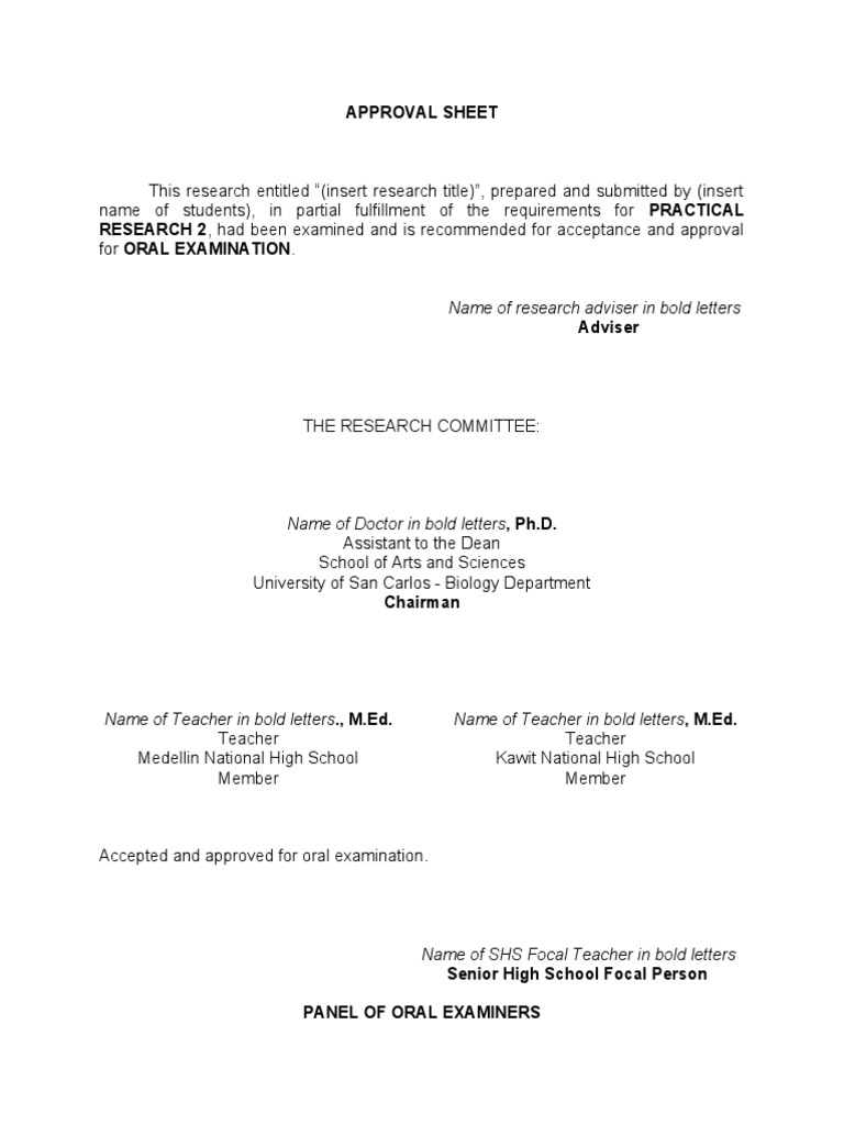 Example of N Approval Sheet and Panel of Oral Examiners For Research ...
