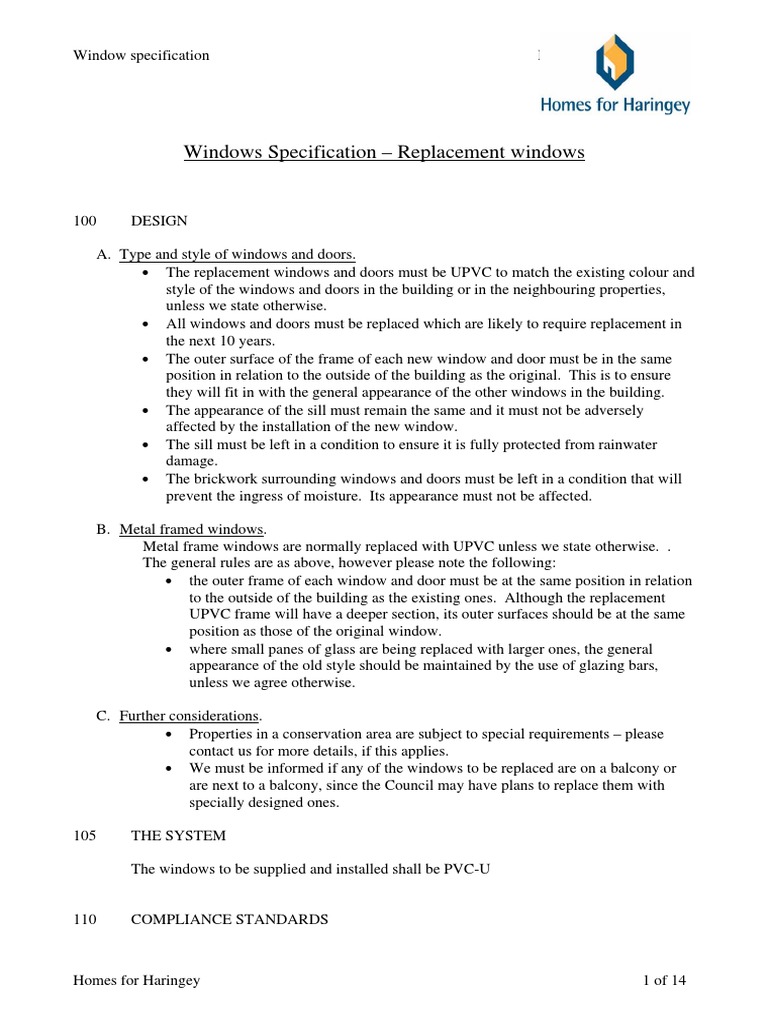 Windows Specification - Replacement Windows | PDF | Window | Door