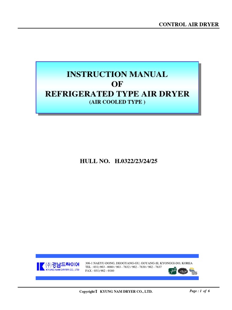 Instruction Manual OF Refrigerated Type Air Dryer | PDF | Clothes Dryer ...