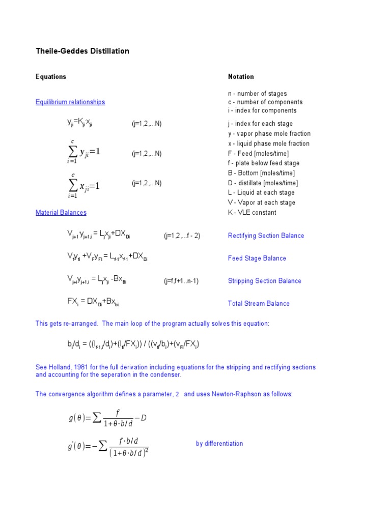 Theile-Geddes Distillation: Equations Notation | PDF | Distillation ...