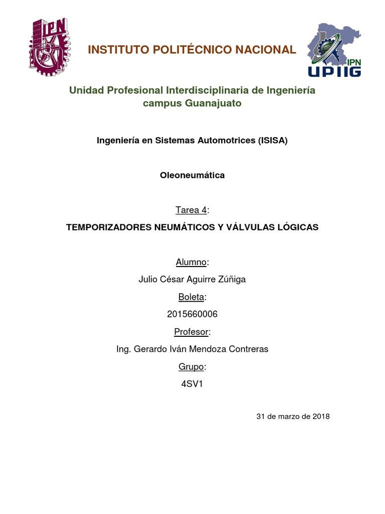 Tarea 4 Válvulas Lógicas y Temporizadores Neumáticos | PDF | Neumática ...