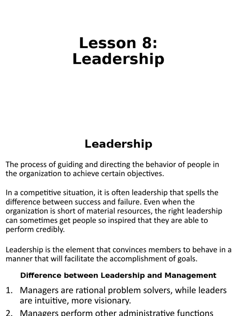 Lesson 8: Leadership | PDF | Leadership | Power (Social And Political)