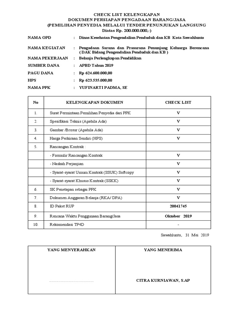 Checklist Kelengkapan Dokumen Pengadaan Barang Jasa | PDF | Pengelolaan Keuangan & Uang