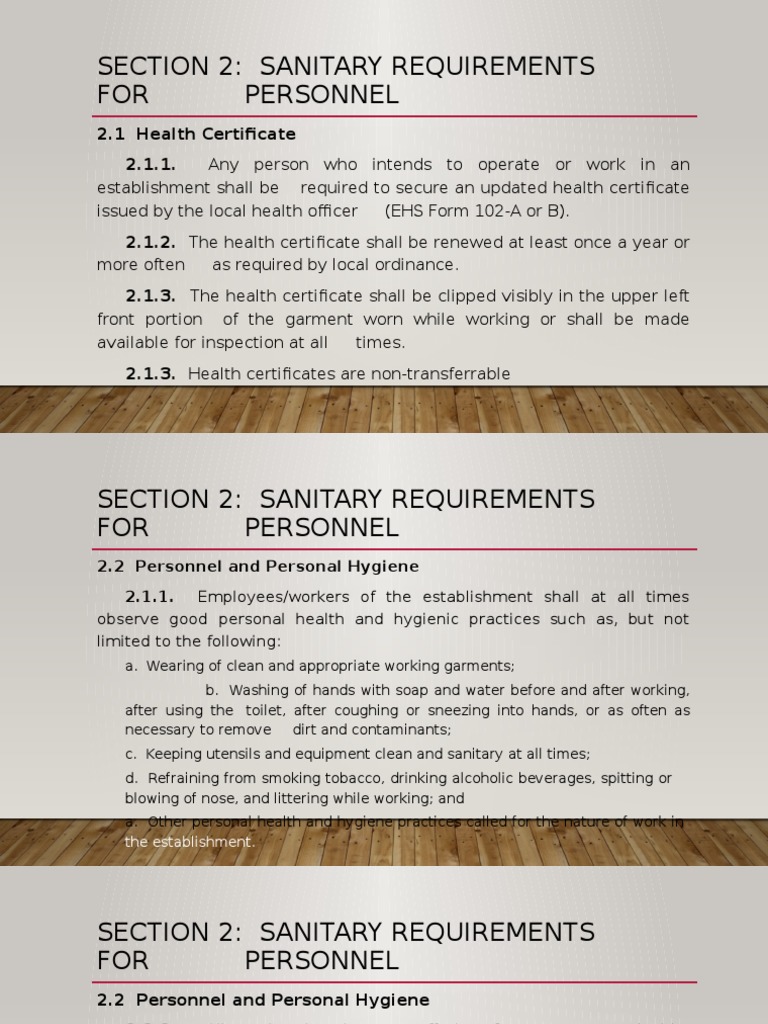 Section 2: Sanitary Requirements FOR Personnel | Download Free PDF ...