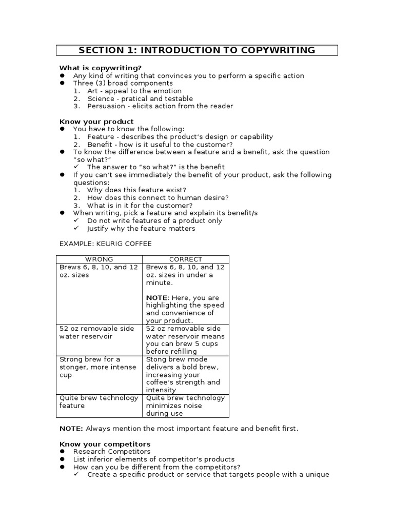 Section 1: Introduction To Copywriting | PDF | Cognition | Communication